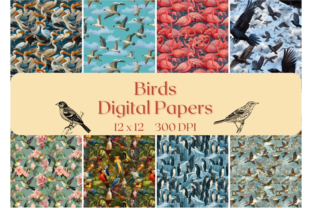 Birds Digital Paper - Seamless! - Different Styles and Colors - 8 ...