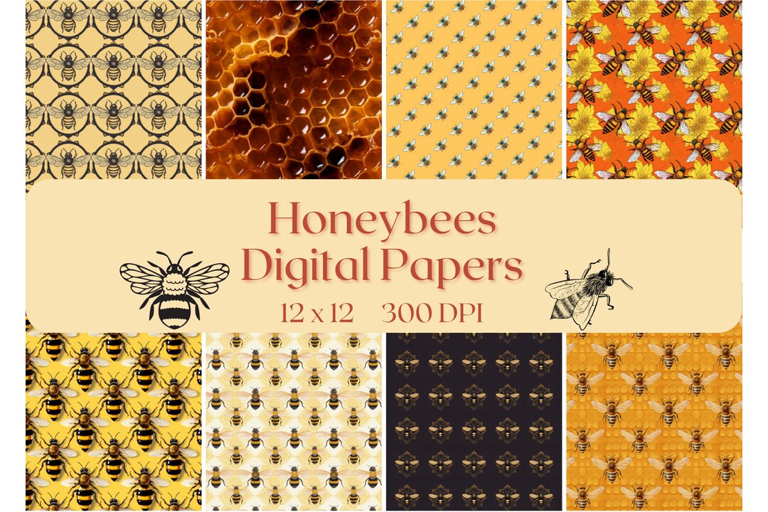 Honeybees Digital Paper - Seamless! - Different Styles and Colors - 8 ...