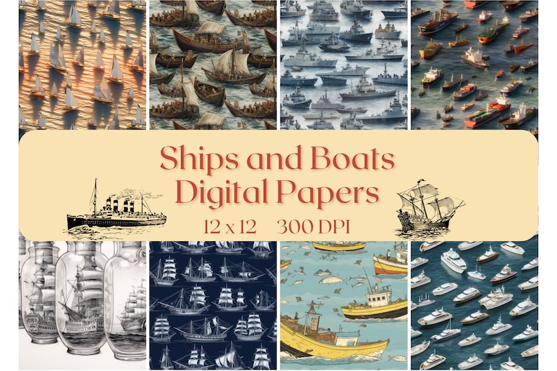 Ships and Boats Digital Paper - Seamless! - Different Styles and Colors ...