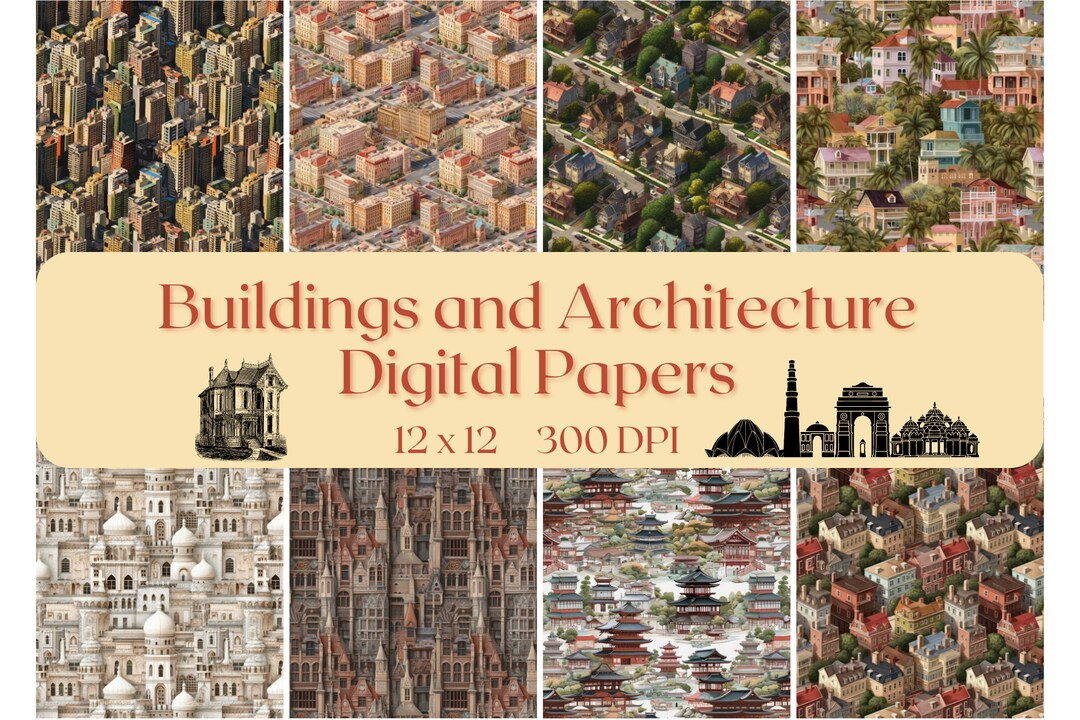 Buildings and Architecture Digital Paper - Different Styles and Colors ...