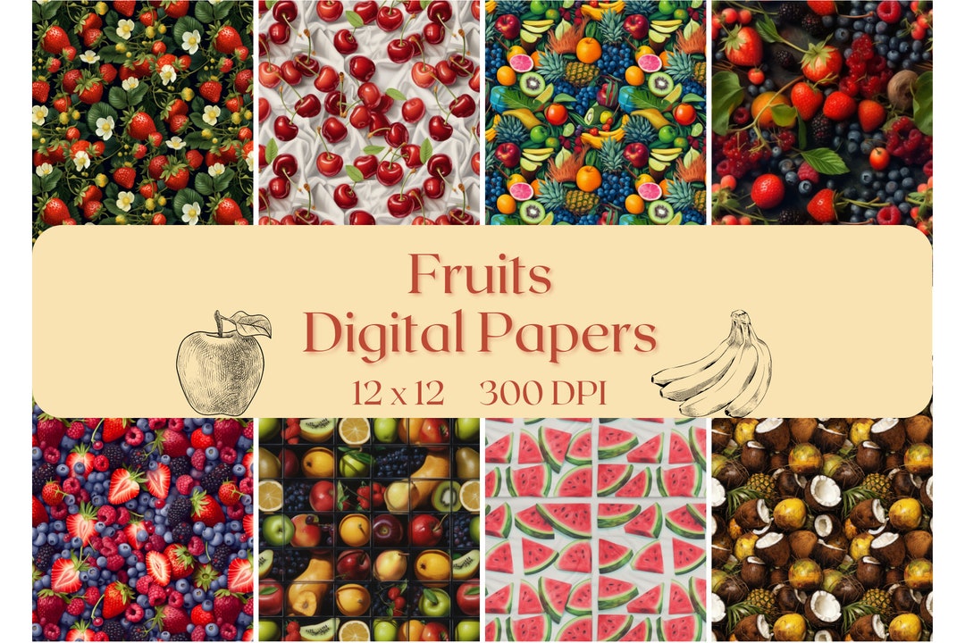 Fruits Digital Paper - Seamless! - Different Styles and Colors - 8 ...