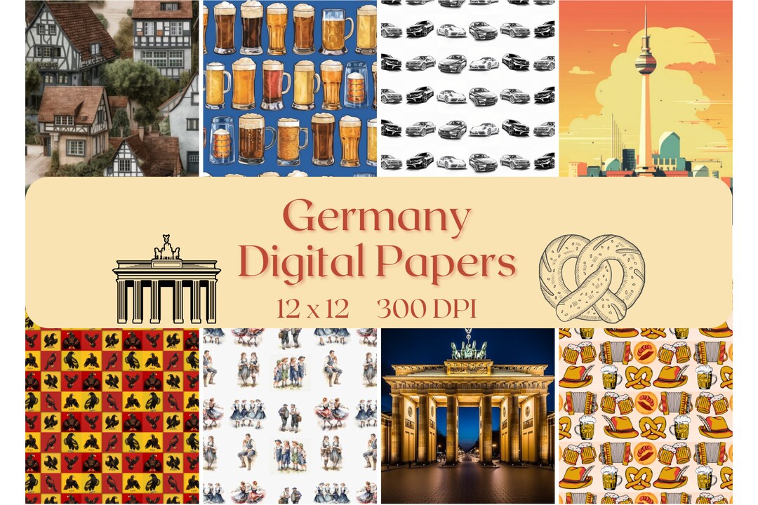 Germany Digital Paper - Different Styles and Colors - 8 Designs - 12in ...