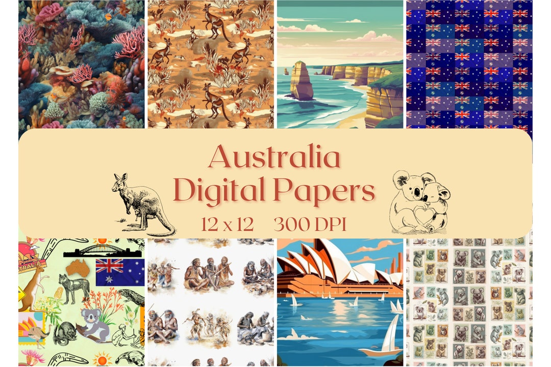 Australia Digital Paper - Different Styles and Colors - 8 Designs ...