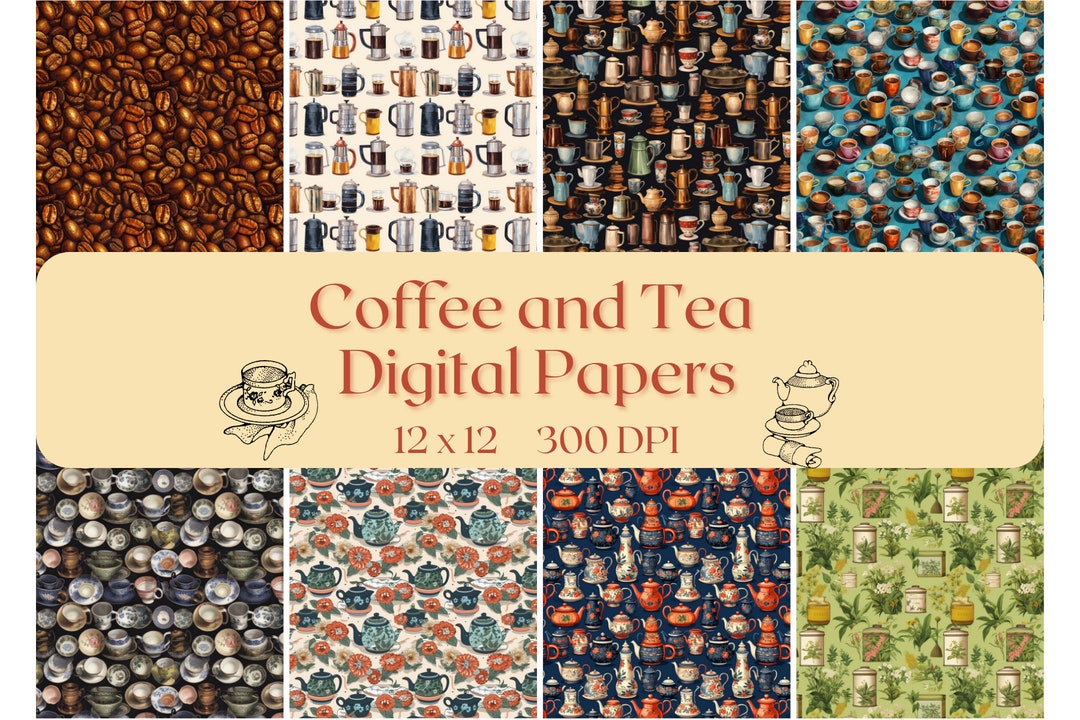 Coffee and Tea Digital Paper - Seamless! - Different Styles and Colors ...