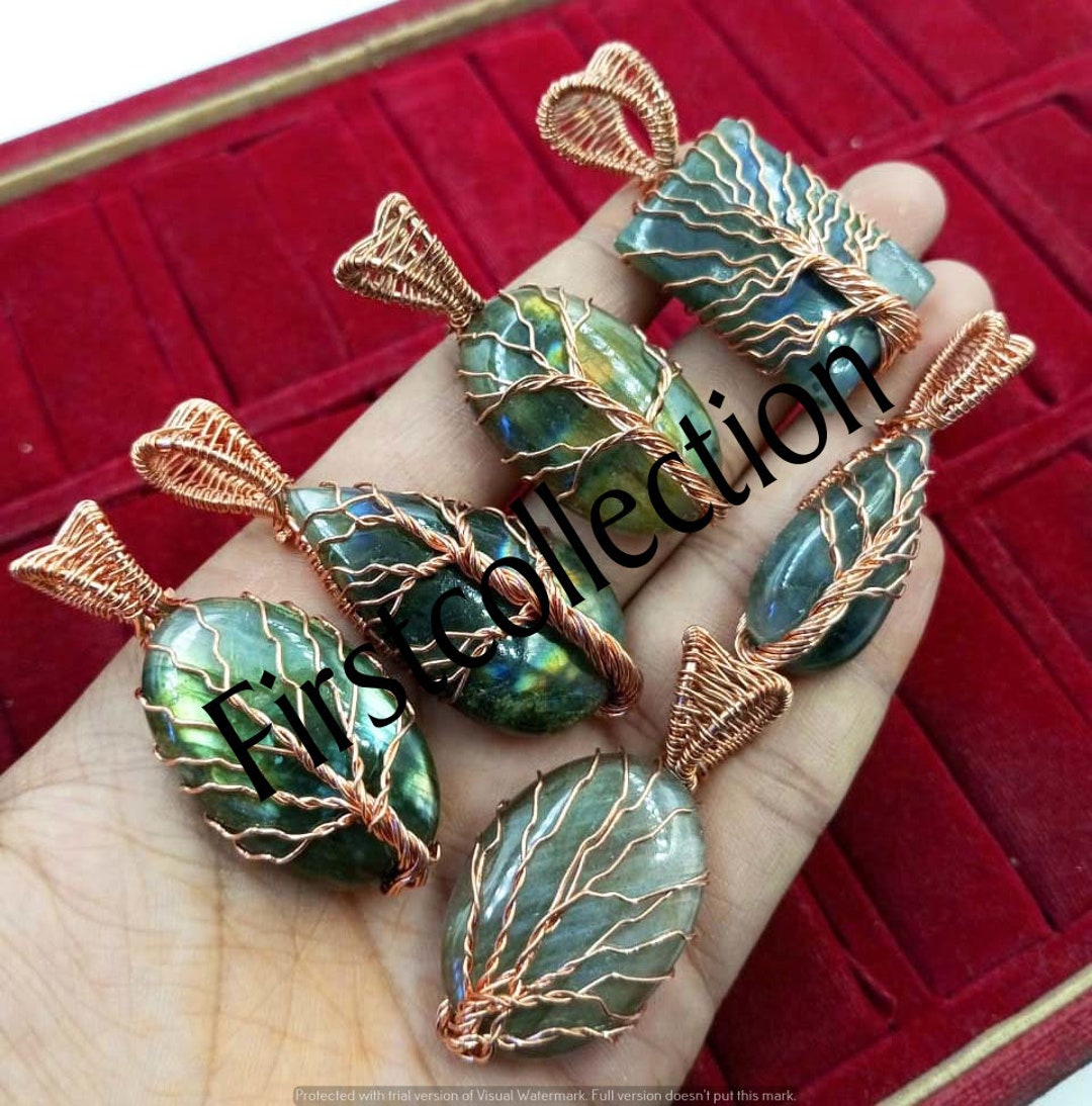 Rainbow Labradorite Wire Wrap Pendant Handmade Copper Wire Wrapped ...