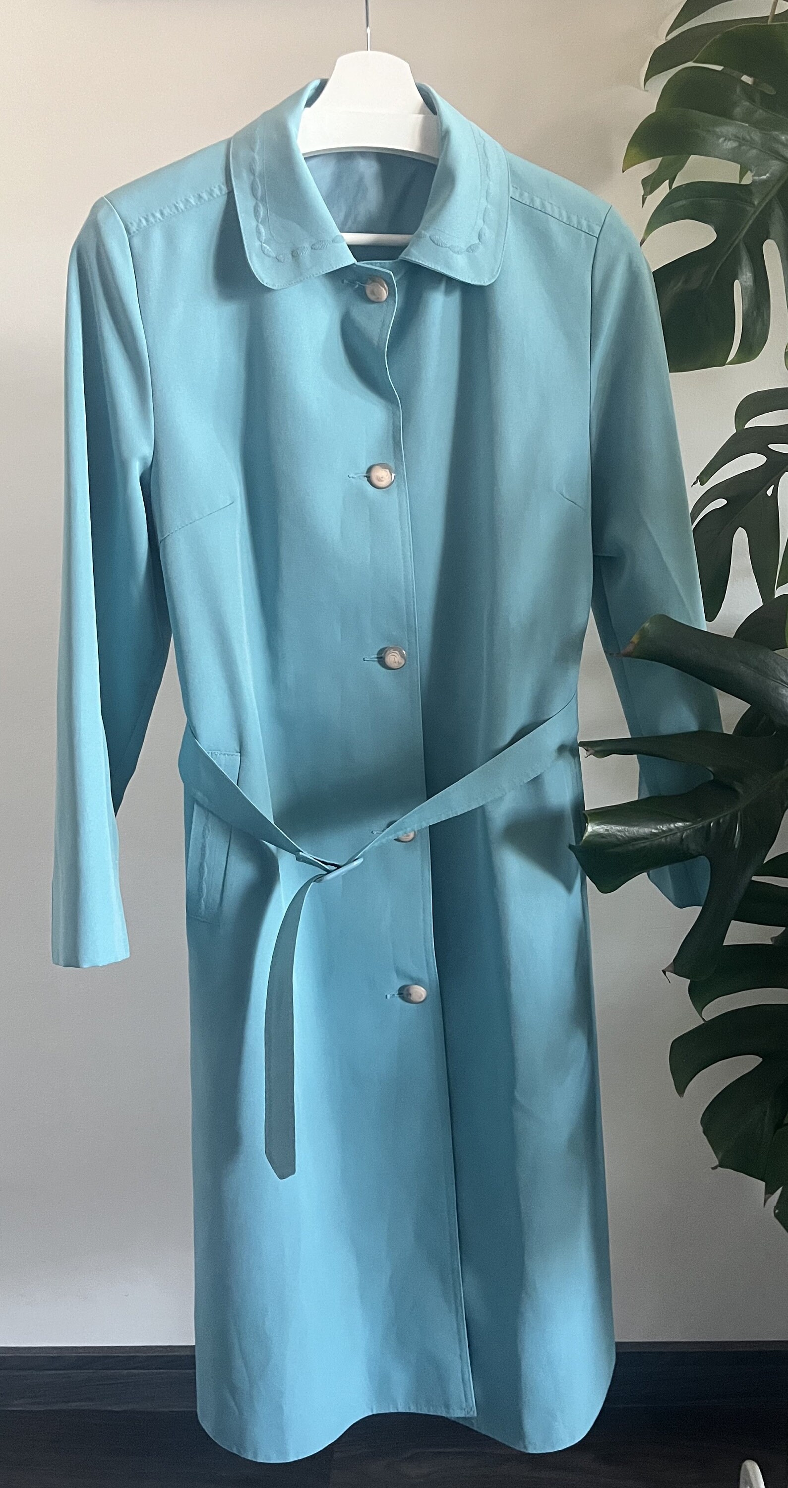 Vintage Turquoise Blue Trench Coat / Classic Aqua Belted Spring Long ...