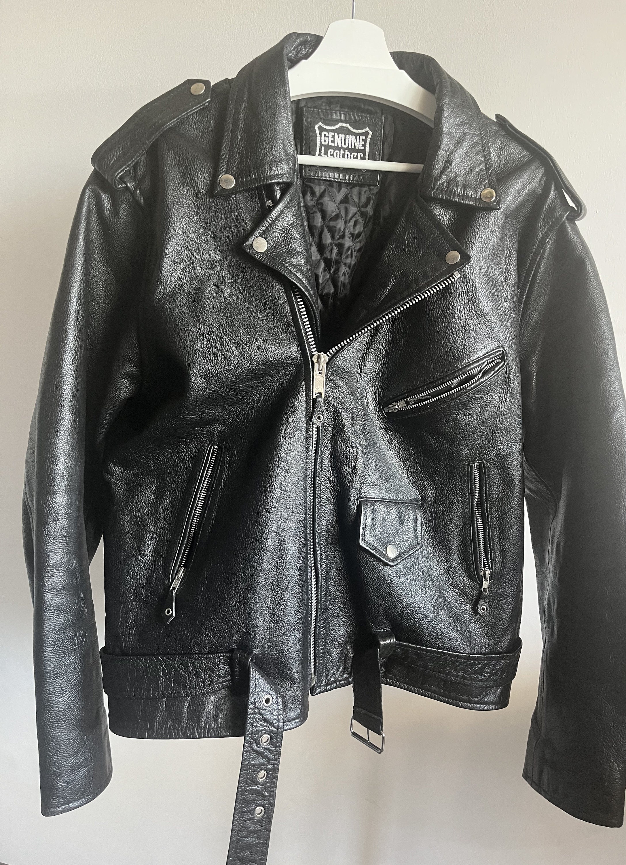 Vintage Black Mens Ramones Leather Jacket / Classic Biker Motorcycle ...