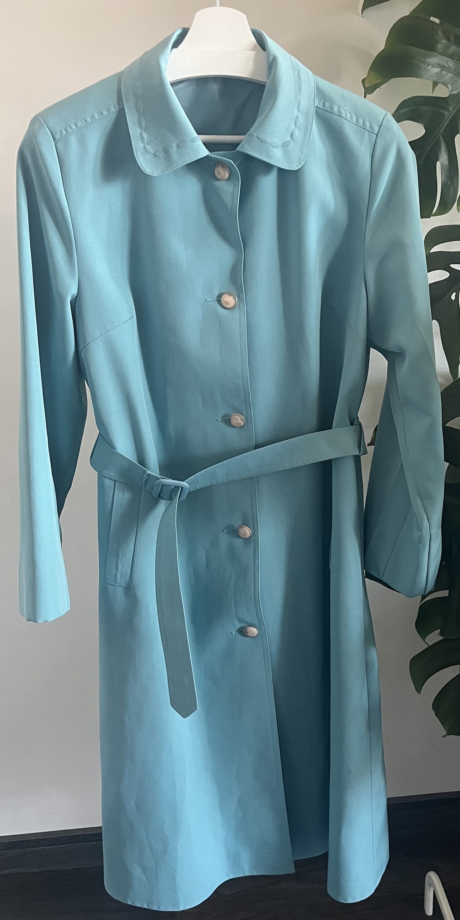 Vintage Turquoise Blue Trench Coat / Classic Aqua Belted Spring Long ...