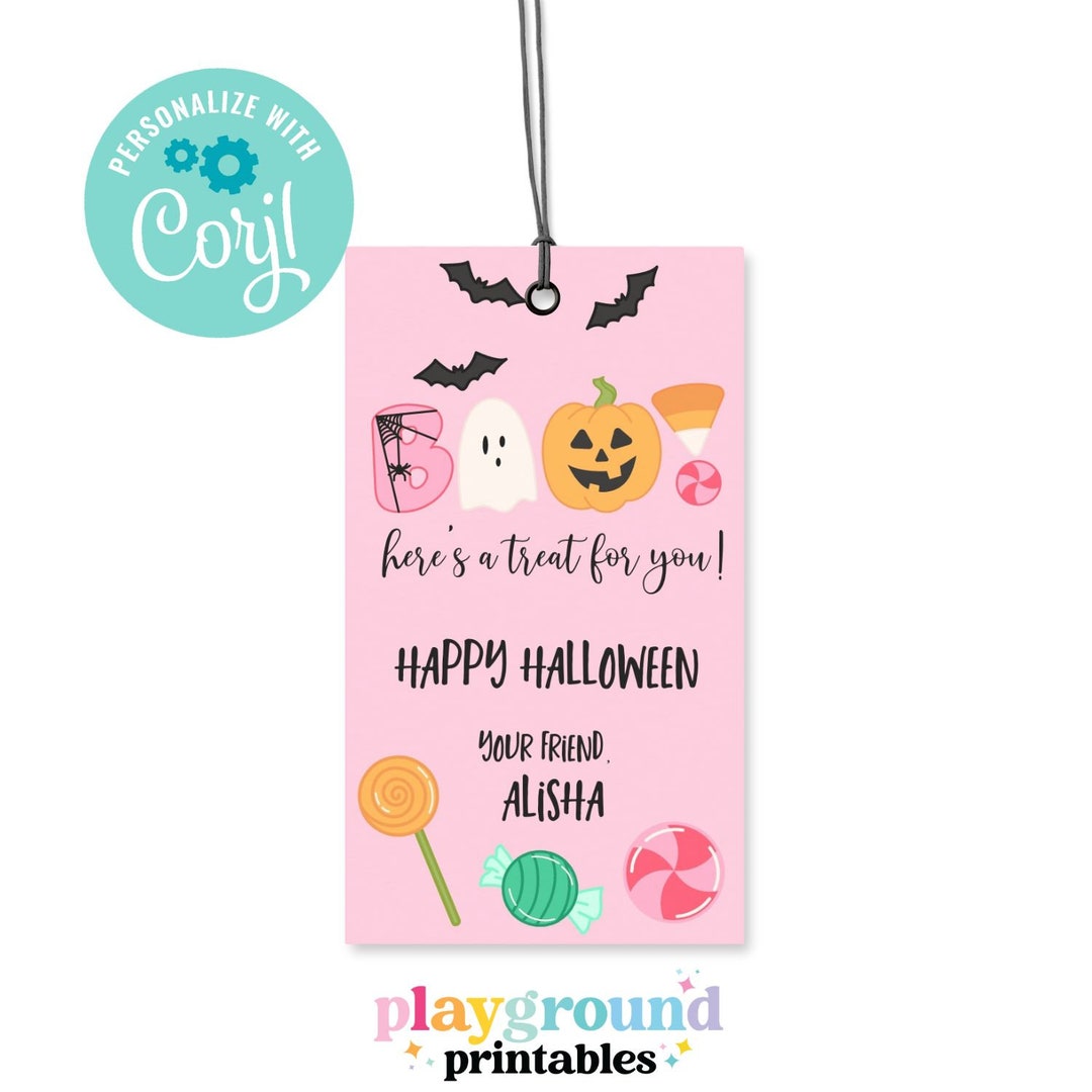 Editable Happy Halloween Minimalist Pink Orange 2" X 3.5" Tag ...