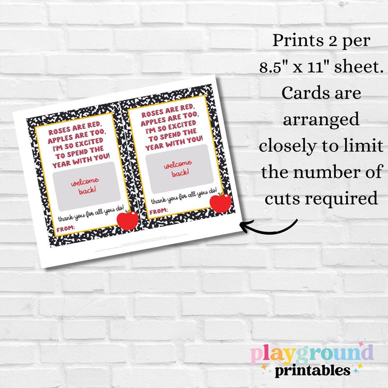 Back to School Teacher Gift Card Holder, Printable, Restaurant Gift ...