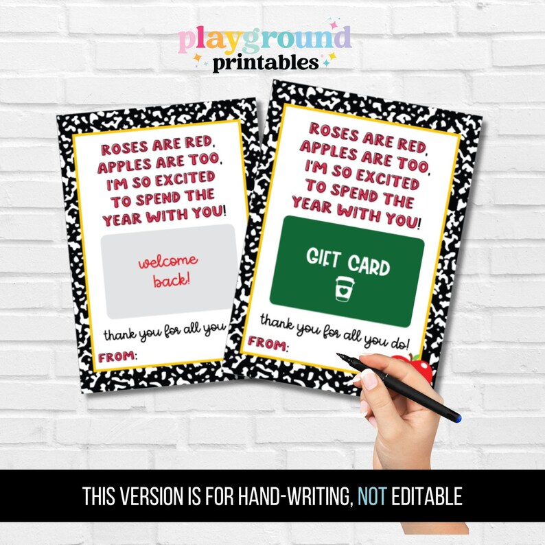 Back to School Teacher Gift Card Holder, Printable, Restaurant Gift ...