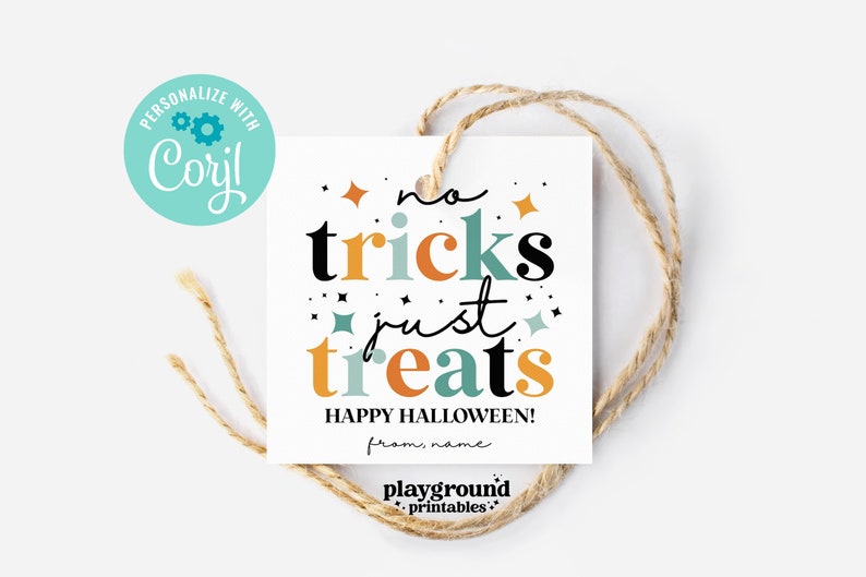 Editable Spooktacular Halloween Teal Orange Retro 3" X 3" Tag ...