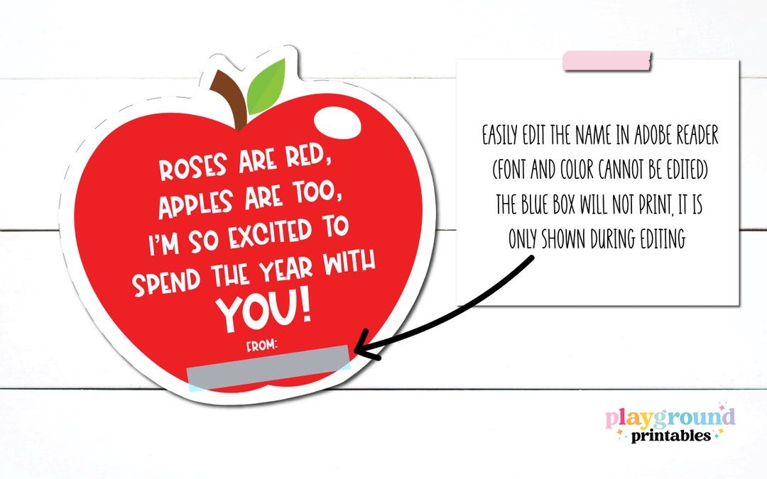 Editable 3" Roses Are Red Teacher Apple Tag, Back to School Gift Tag - Etsy