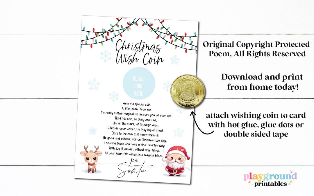 Christmas Wishing Coin Printable 5" X 7", Santa Wishing Coin, Stocking ...