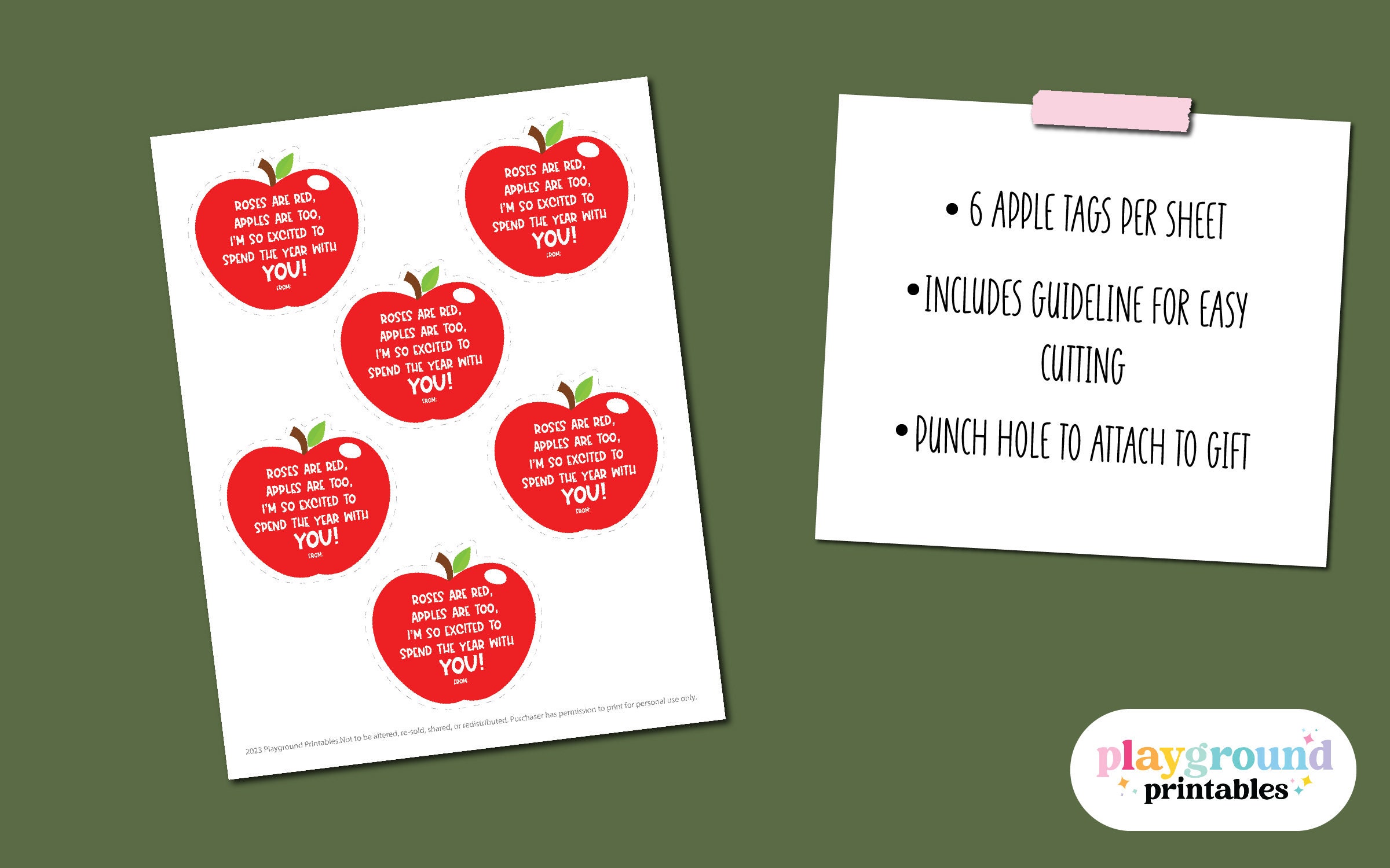 Editable 3" Roses Are Red Teacher Apple Tag, Back to School Gift Tag - Etsy