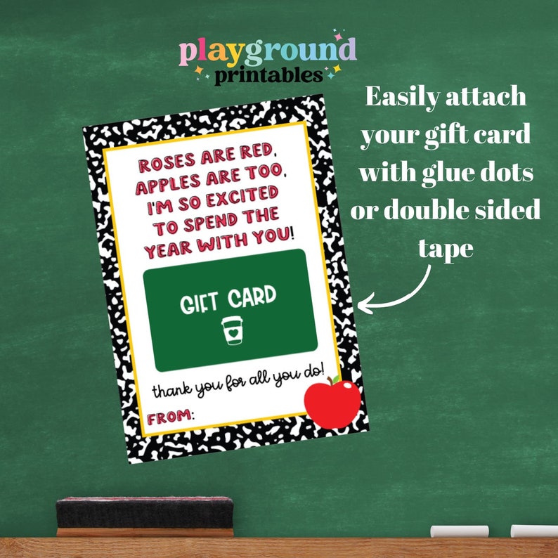 Back to School Teacher Gift Card Holder, Printable, Restaurant Gift ...
