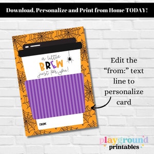 Editable 5" X 7" Halloween "a Little Brew for You" Gift Card Holder ...