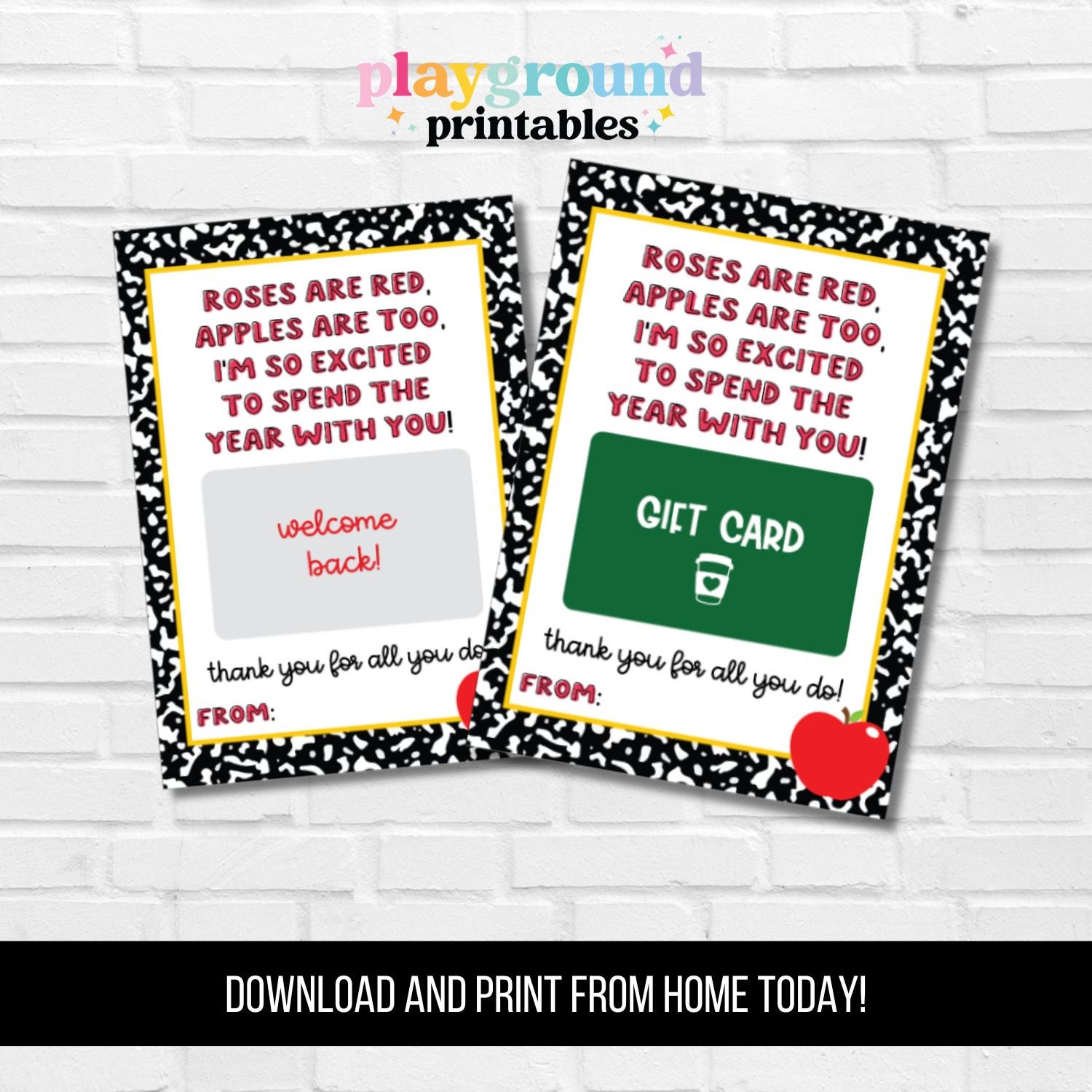 Back to School Teacher Gift Card Holder, Printable, Restaurant Gift ...