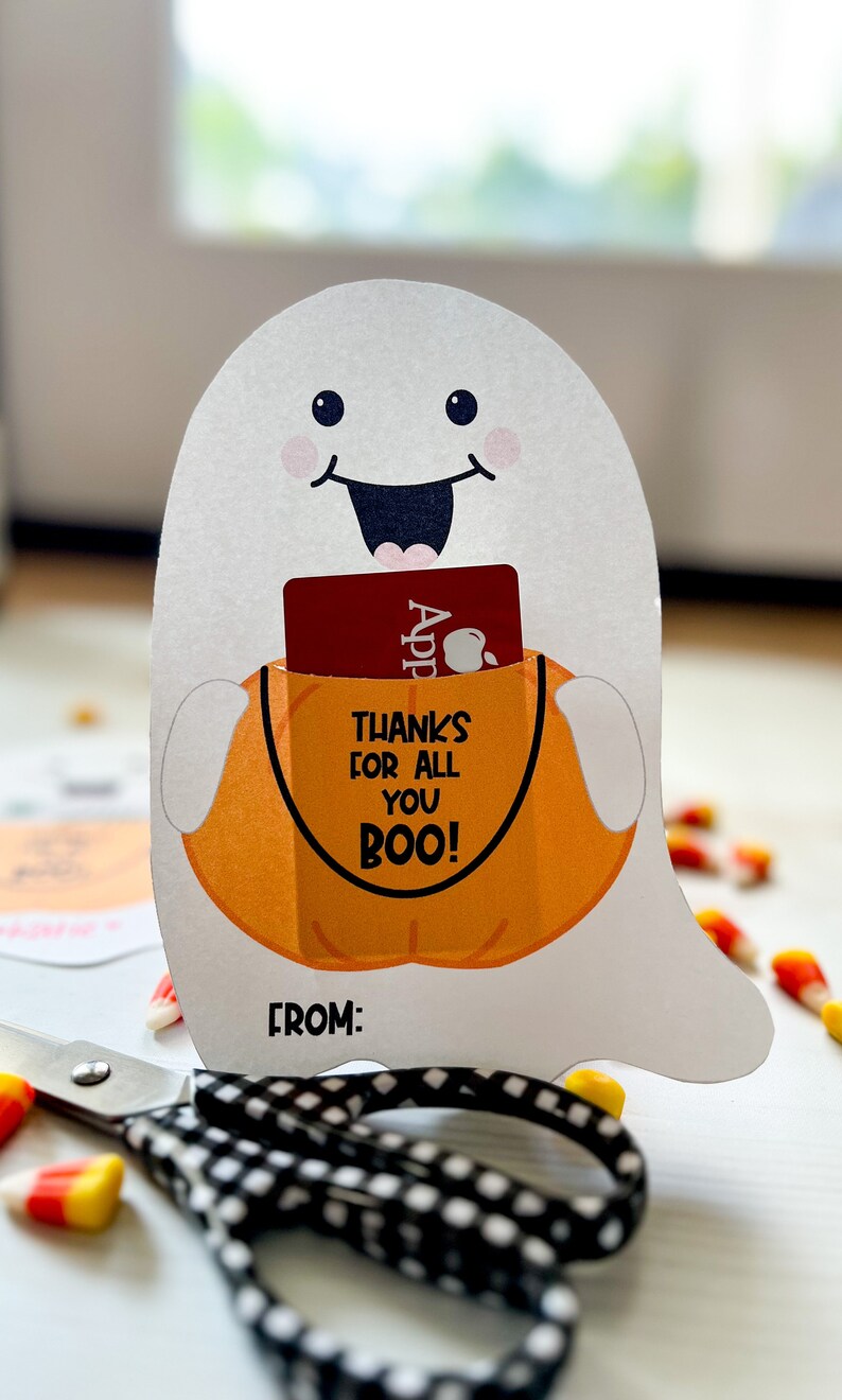 Printable Editable Halloween Teacher Ghost Gift Card Holder Thanks for ...