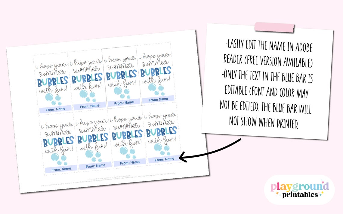 Editable I Hope Your Summer Bubbles With Fun, Bubble Gift Tag, Summer ...