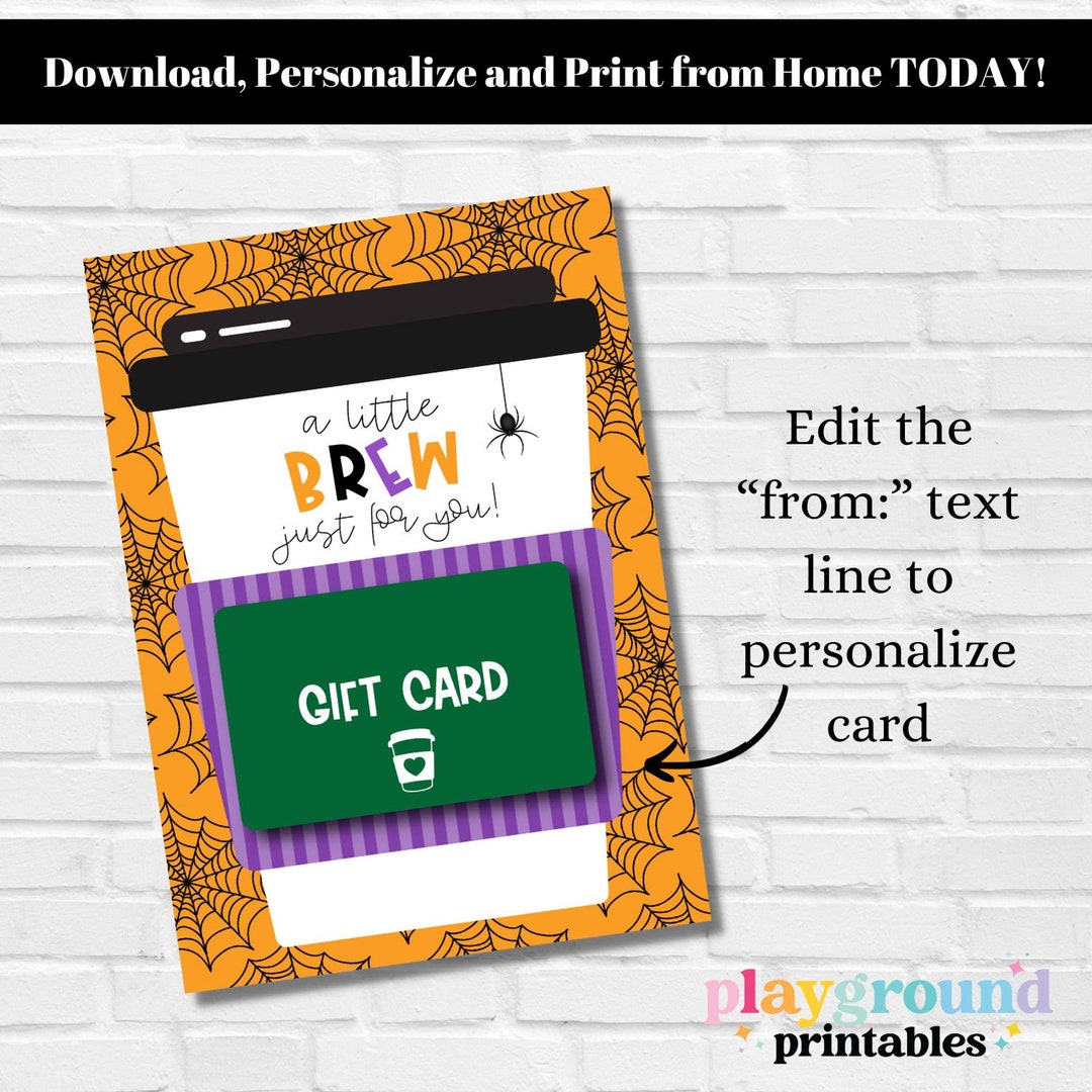 Editable 5 X 7 Halloween a Little Brew for You Gift Card Holder Card ...
