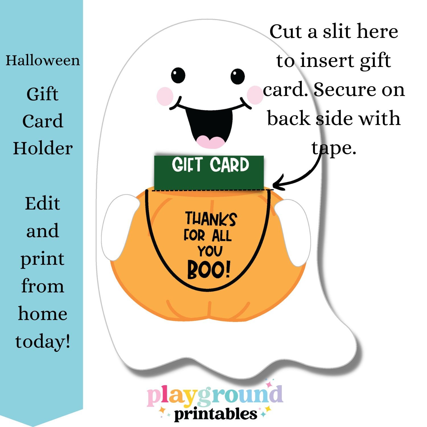 Printable Editable Halloween Teacher Ghost Gift Card Holder Thanks for ...