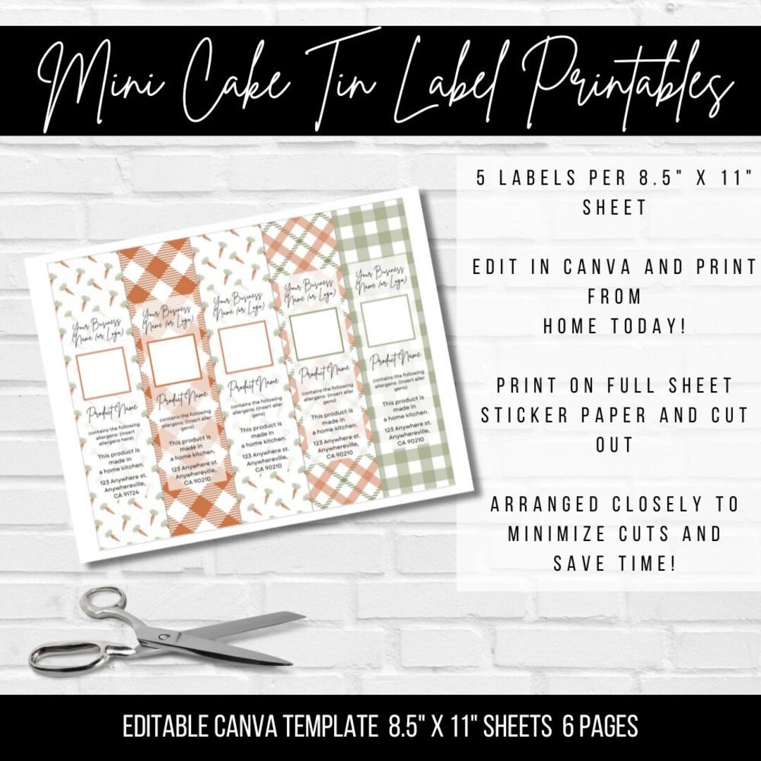 Mini Cake Pan , Cake Tin, Mini Loaf Pan Printable Labels, Editable ...