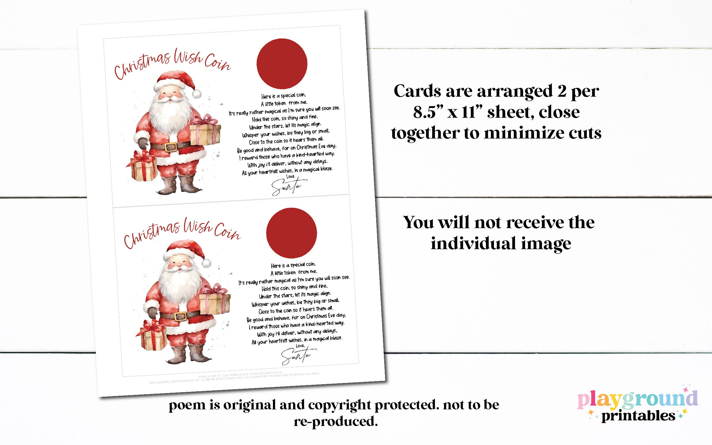 Christmas Wishing Coin Printable 5" X 7", Watercolor Santa Wishing Coin ...