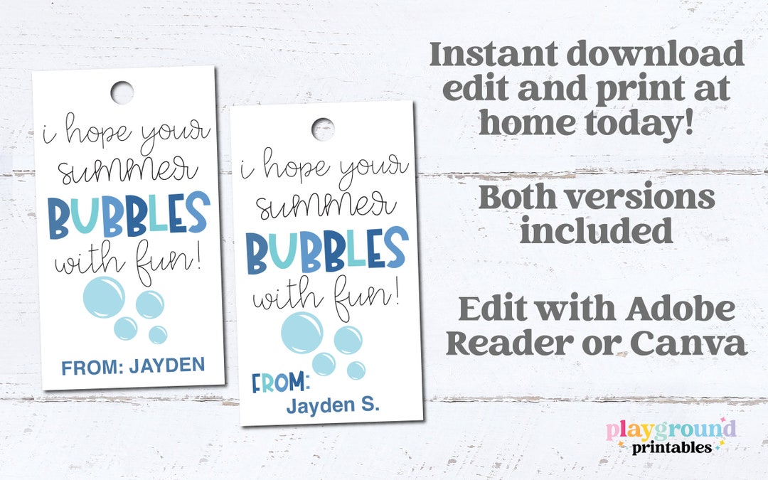 Editable I Hope Your Summer Bubbles With Fun, Bubble Gift Tag, Summer ...