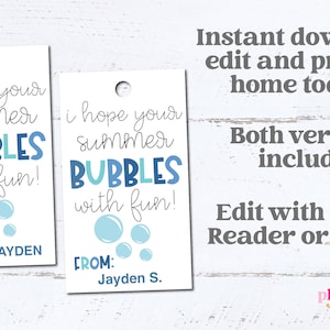 Editable I Hope Your Summer Bubbles With Fun, Bubble Gift Tag, Summer ...