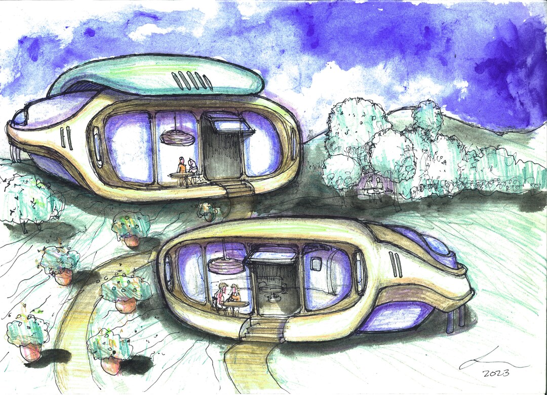 Modular Pods Architecture Hand Drawn Handmade Drawings - Etsy