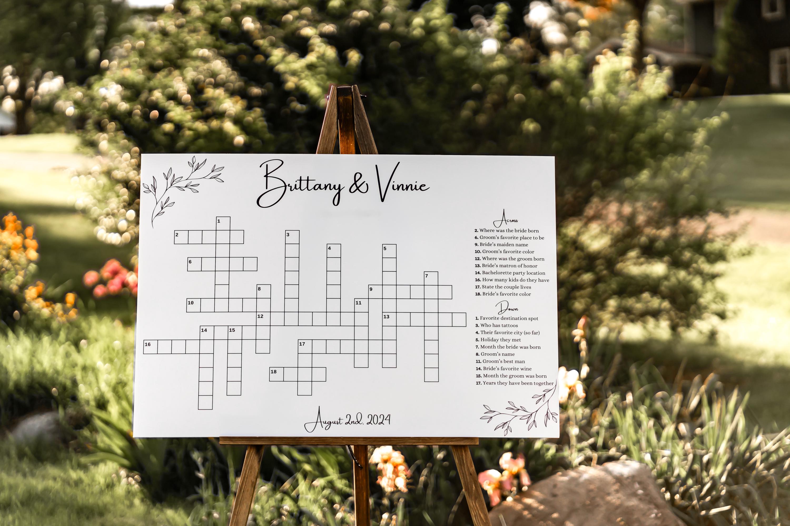 Custom Dry Erase Wedding Crossword - Large Print - Shipped Directly to ...