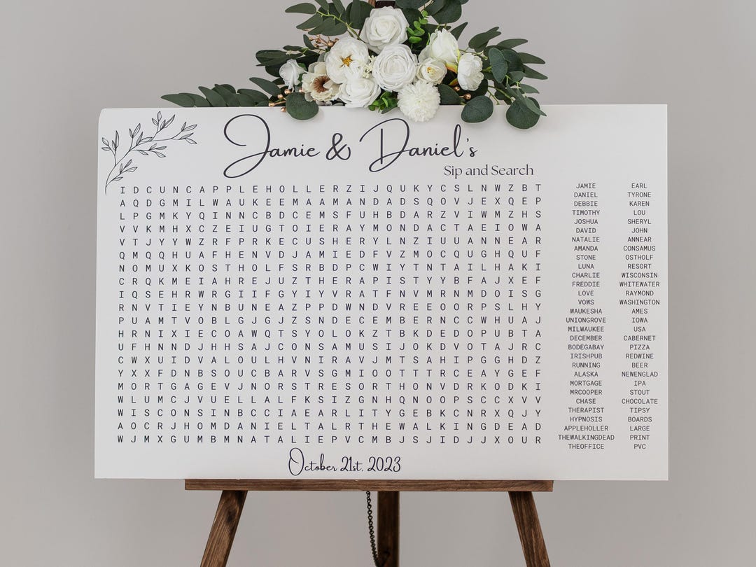 Custom Dry-erase Wedding Word Search - Sip and Search - Large Print ...