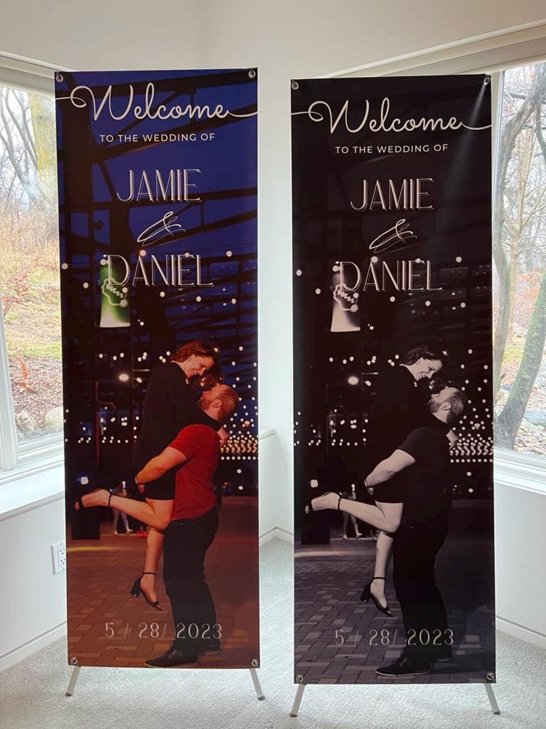 Custom Wedding Welcome Banner: Modern Photo Sign With Stand (24"x72 ...