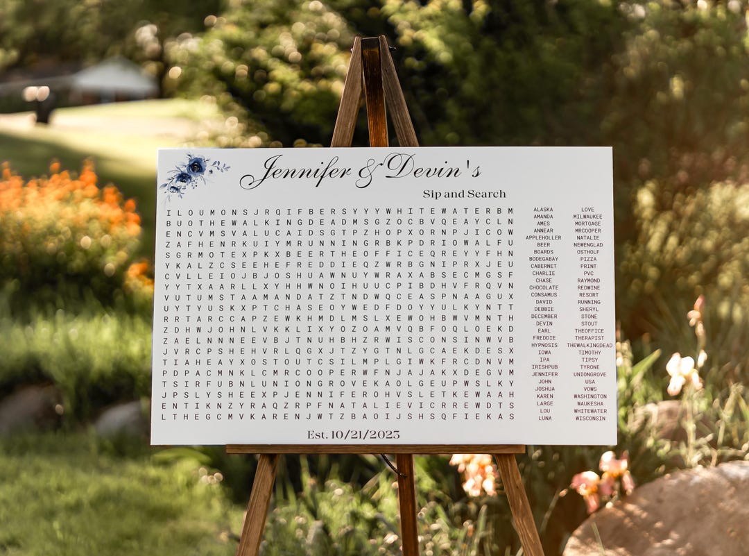 Sip and Search - Custom Dry-erase Wedding Word Search - Large Print ...