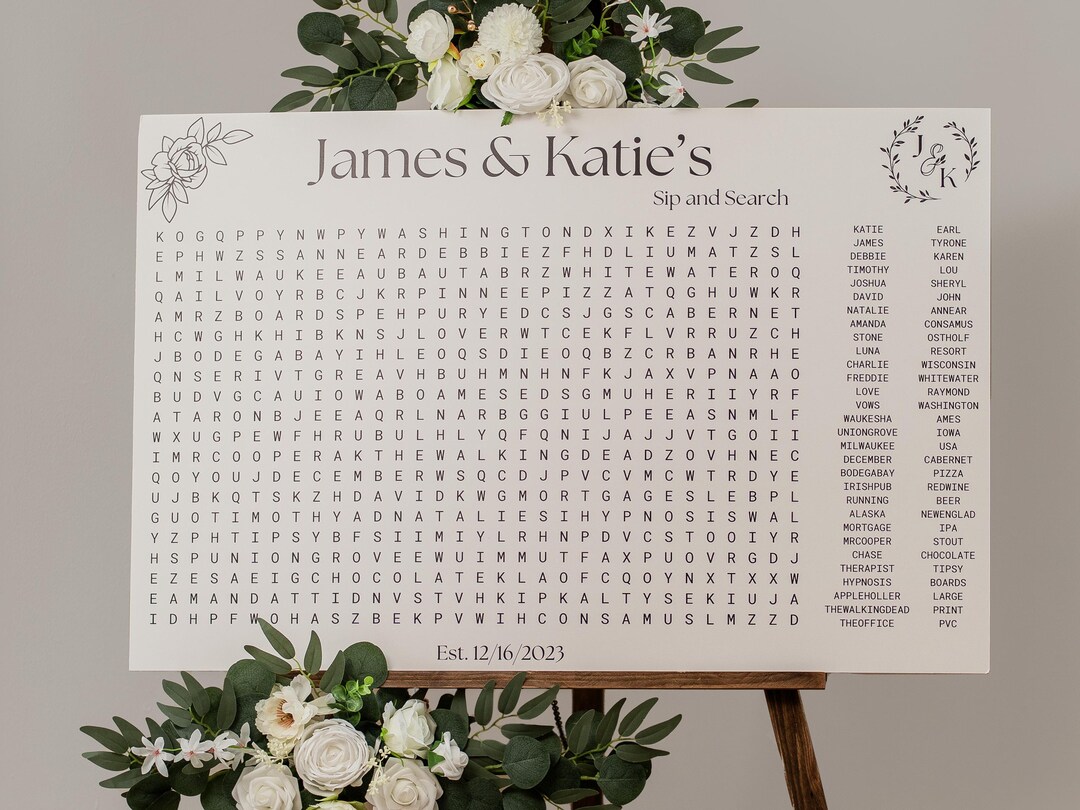 Dry-erase Wedding Word Search - Custom Sip and Search - Large Print ...