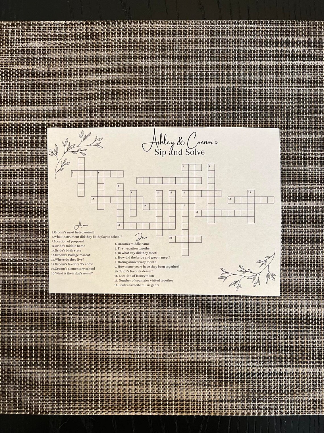 Custom Wedding Crossword Sip and Solve Digital Print at - Etsy