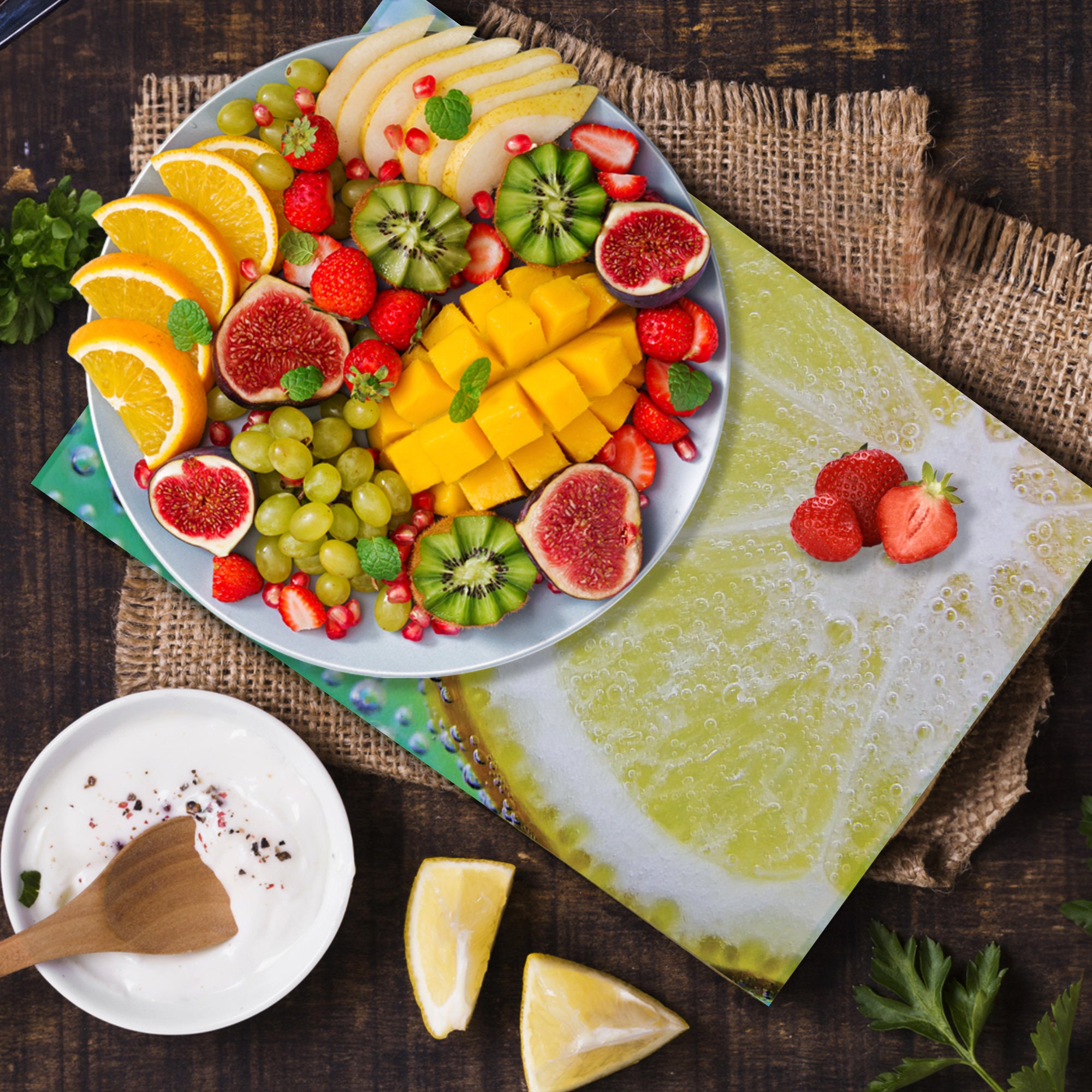 Lemon Aesthetic Tempered Glass Cutting Board Printed, Custom Glass ...