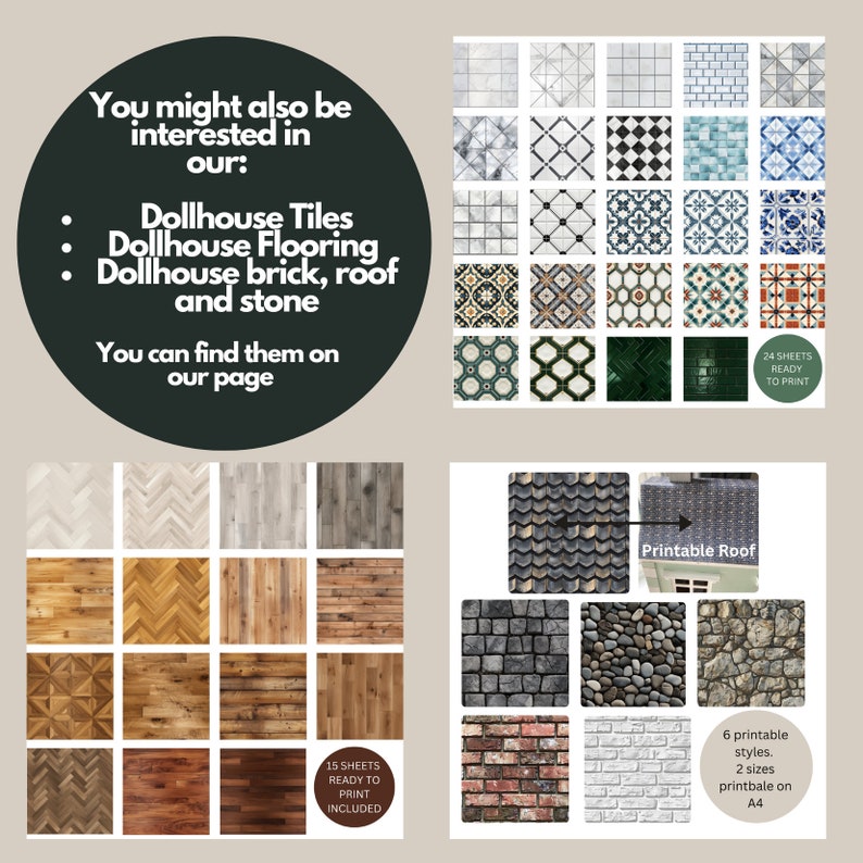 Printable Dollhouse Brick Wall, Stone Wall and Roof Sheets. PNG ...