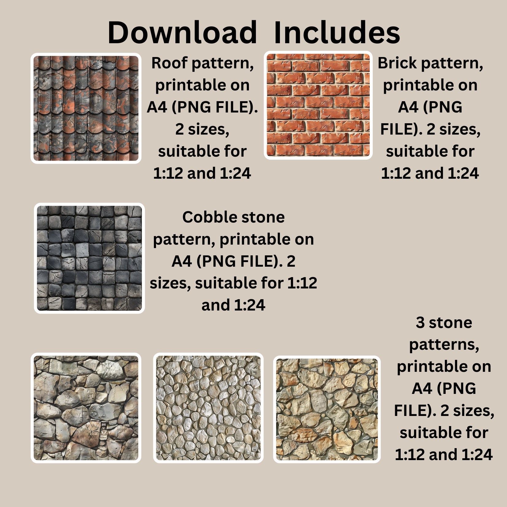 Printable Dollhouse Brick Wall, Stone Wall and Roof Sheets. PNG ...
