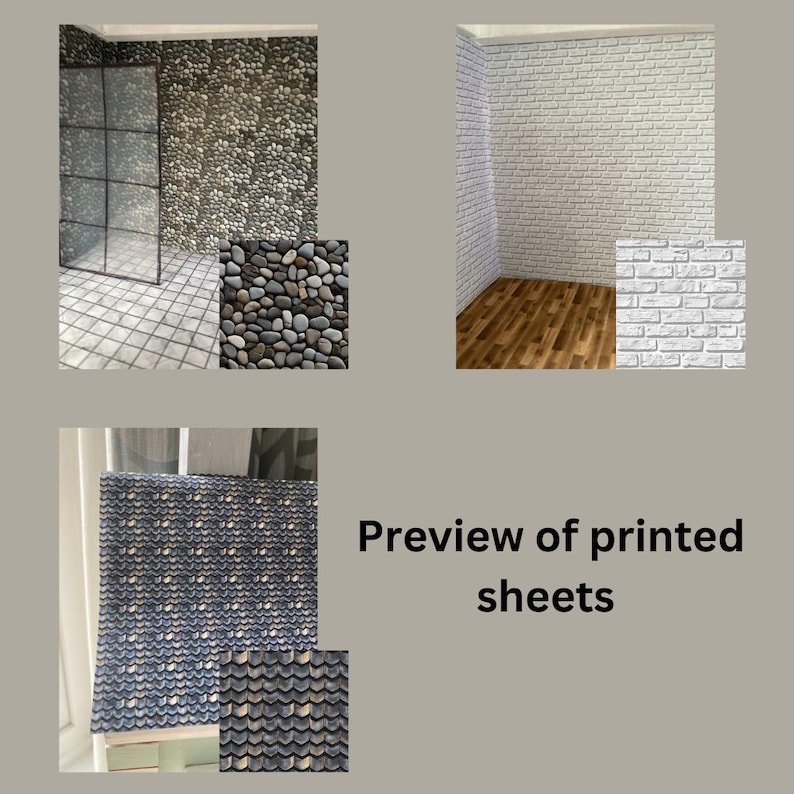 Printable Dollhouse Brick Wall, Stone Wall and Roof Sheets. PNG ...