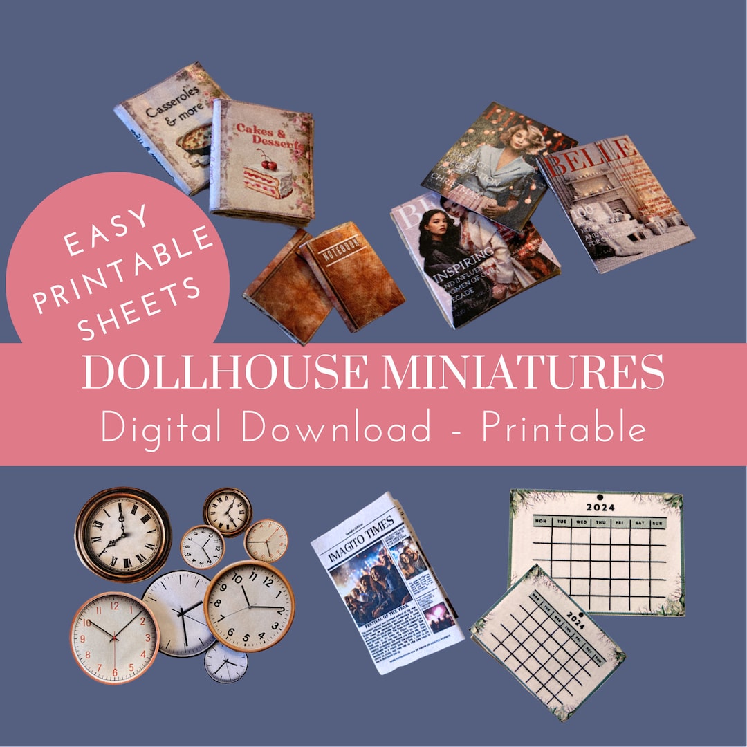 Dollhouse Digital Download 1:12 Miniature Clocks, Magazines, Calendar ...
