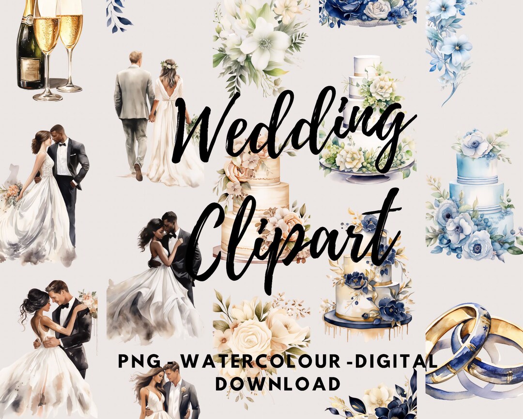Wedding Clip Art, Watercolour, Transparent Background, Bride and Groom ...