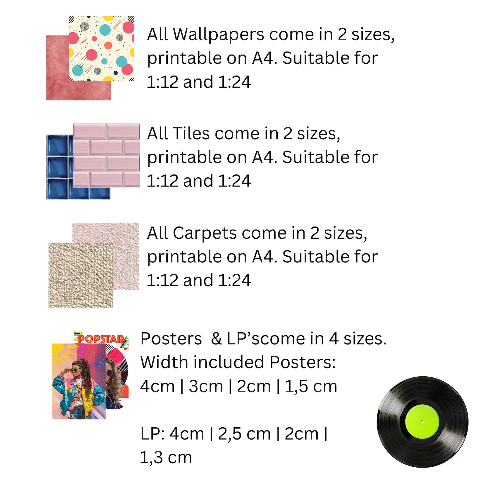 Dollhouse 80's Style Printable Sheets, Wallpapers, Tiles, Carpets, Lp's ...