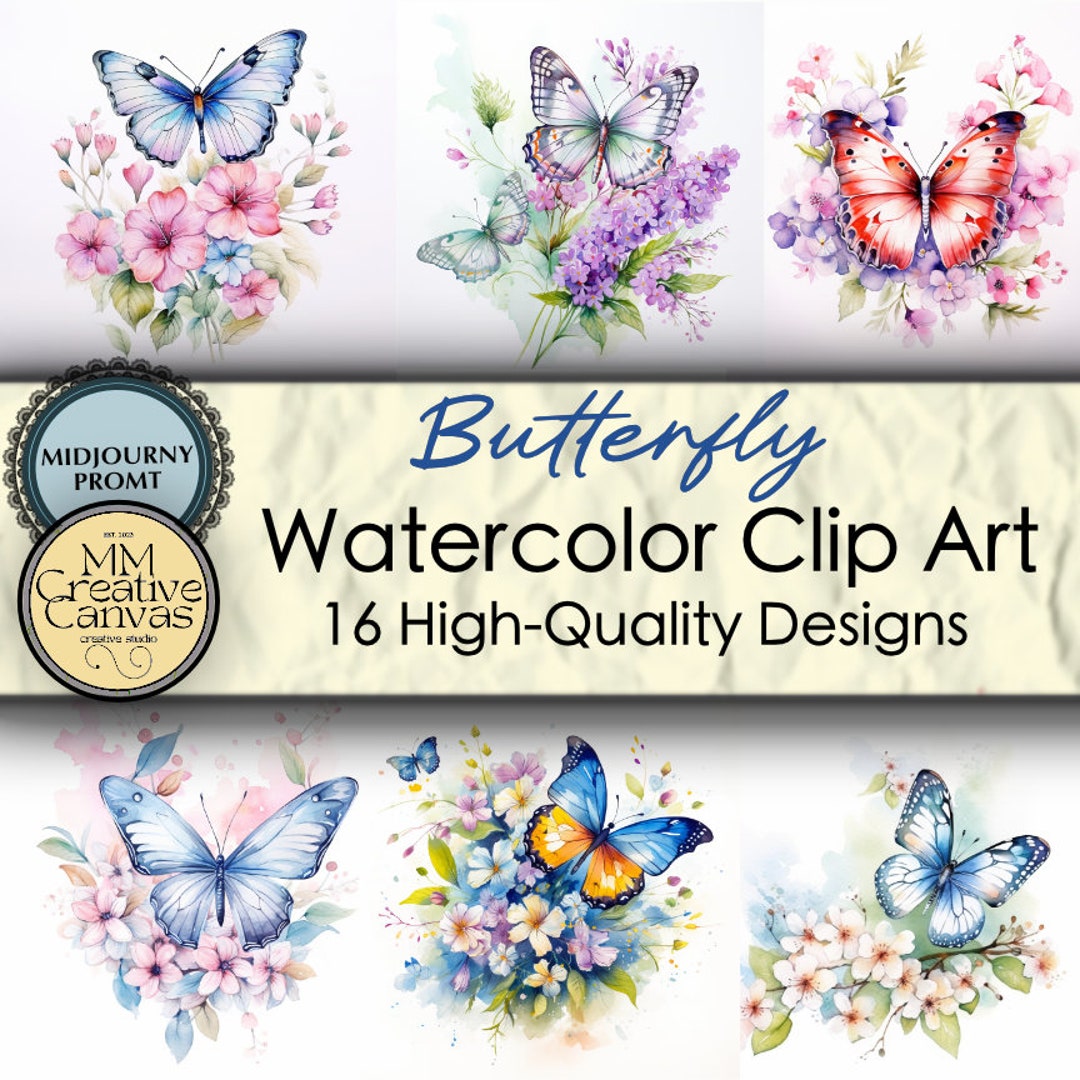 Summer Butterfly, Clipart , Floral, White and Transparent Background ...