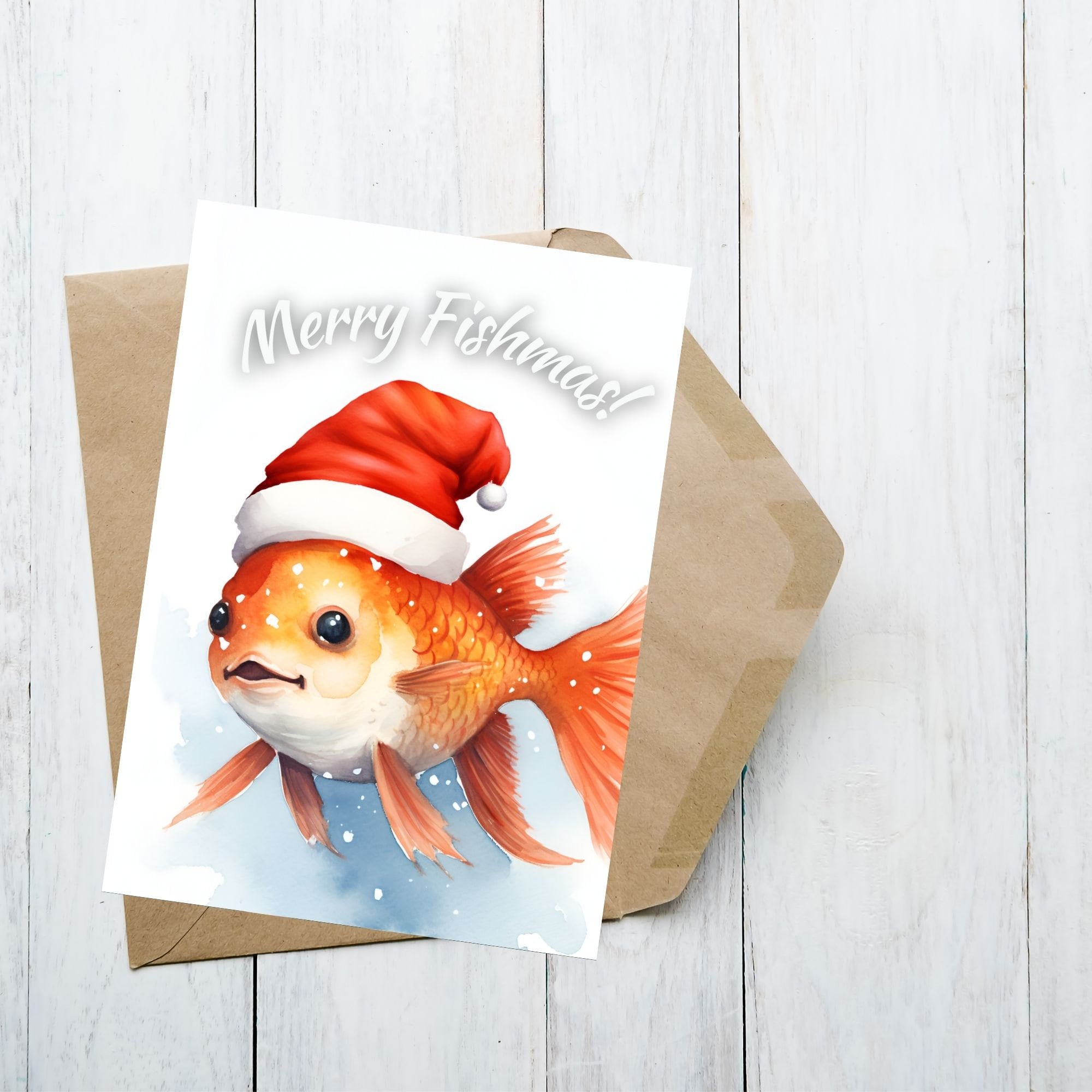 Goldfish Happy Holidays Card, Fish Greeting Card, Merry Christmas Card ...