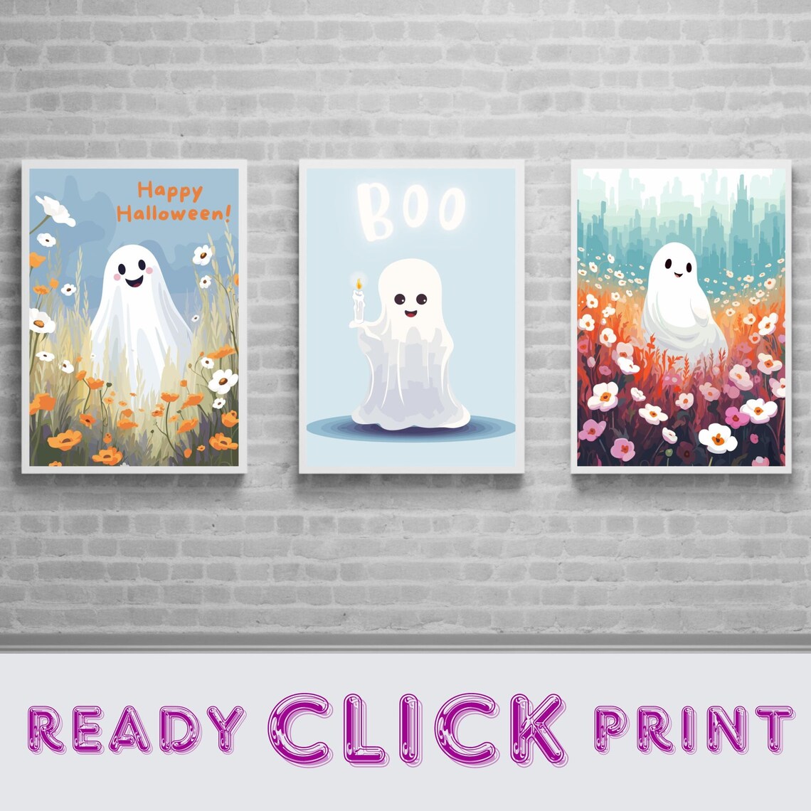 Cute Ghosts Printable Poster Set Wildflowers Daisy Ghost Wall Art Print ...