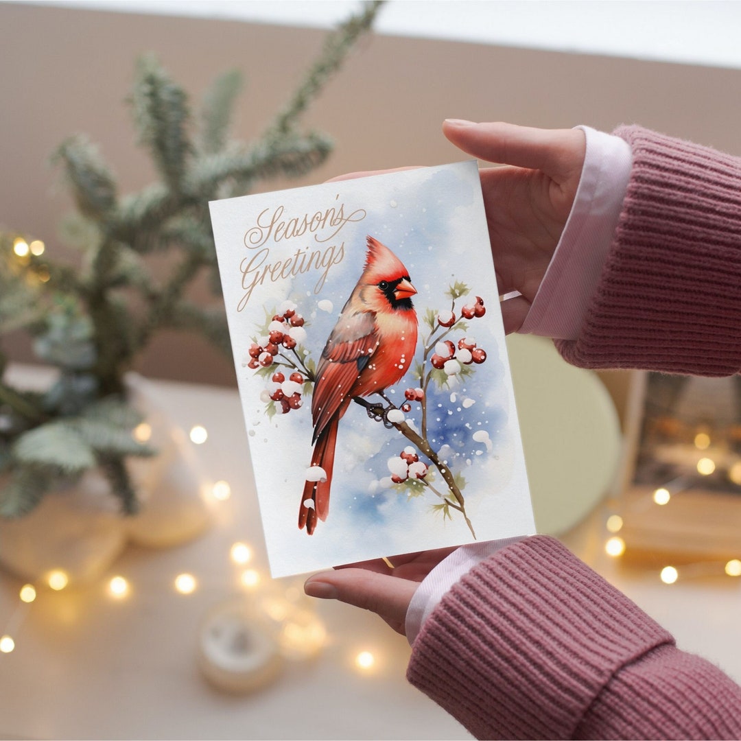 Cardinal Season's Greetings Card, Happy Holidays Card, Digital Download ...