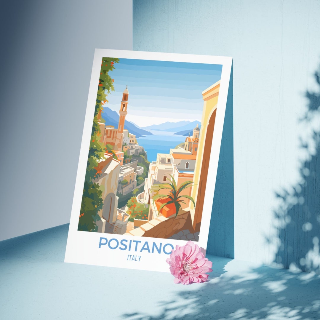 Positano Travel Art Print Positano Italy Poster Retro Amalfi Coast ...