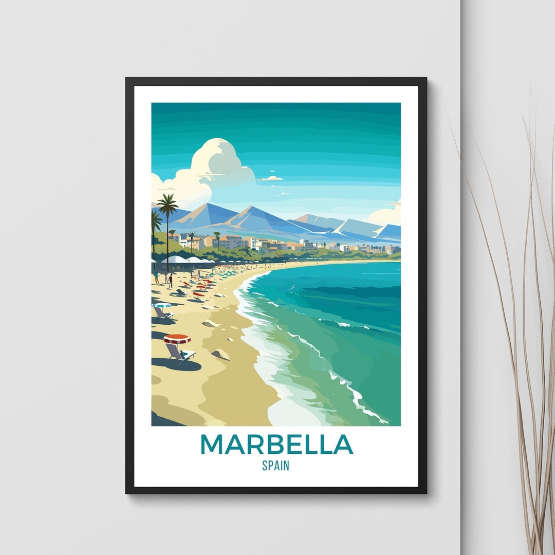 Marbella Travel Art Print Marbella Spain Poster Retro Spanish Travel ...